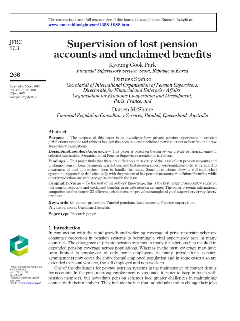 Lost Pension Accounts and Unclaimed Benefits | PDF | Pension | Economies