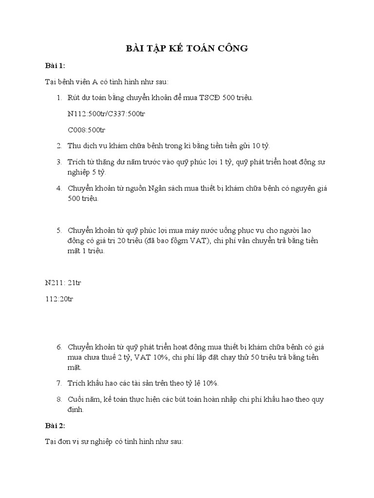 Bản sao BÀI TẬP KẾ TOÁN CÔNG - K46 | PDF