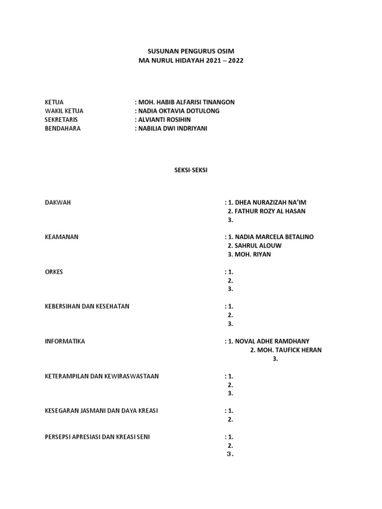 SUSUNAN PENGURUS OSIM | PDF