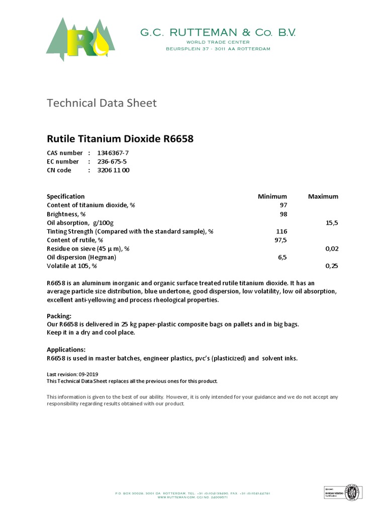 Technical Data Sheet: Rutile Titanium Dioxide R6658 | PDF | Titanium Dioxide | Titanium