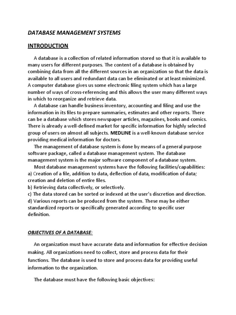 Database Management Systems Introduction 1 Pdf Databases Computer File 