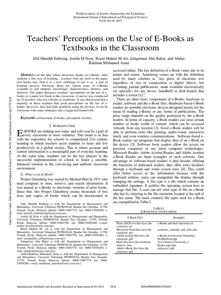 Teachers' Views on E-Books in Classrooms | PDF | Textbook | Computer File