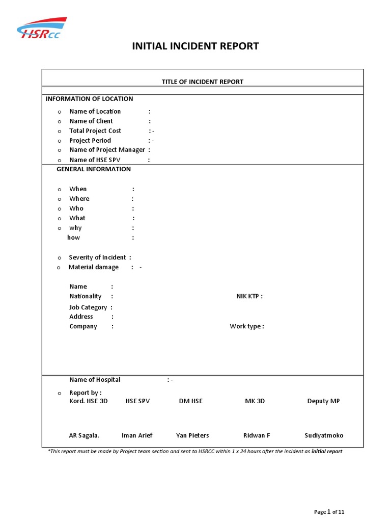 Initial Incident Report Template | PDF