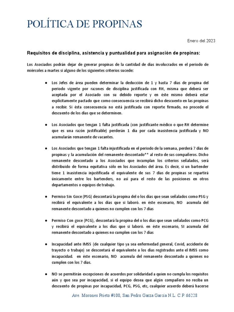 Politica de Propinas | PDF