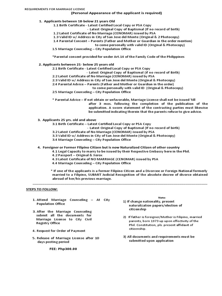 Marriage License Requirements | PDF | Naturalization | Divorce