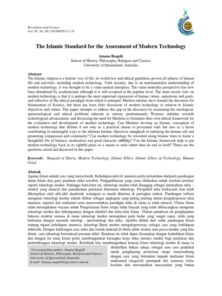 RAQUIB - The Islamic Standard For The Assessment of Modern Technology | PDF | Postmodernism | Sharia