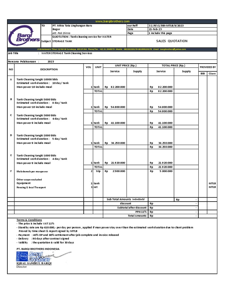 Water Tank Cleaning Quotation 2023 | PDF | Marketing | Financial Markets