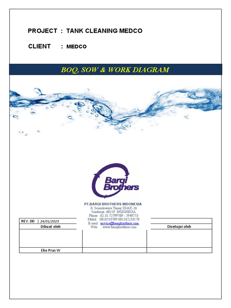 BOQ, SOW & Diagram Kerja Tank Cleaning MEDCO | PDF | Gas Technologies ...