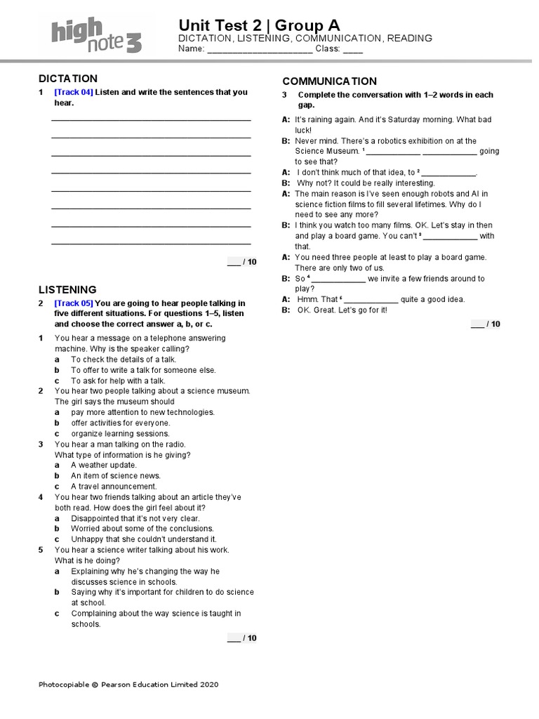 HighNote3 Unit Skills Test Unit02 GroupA | PDF | Outer Space ...