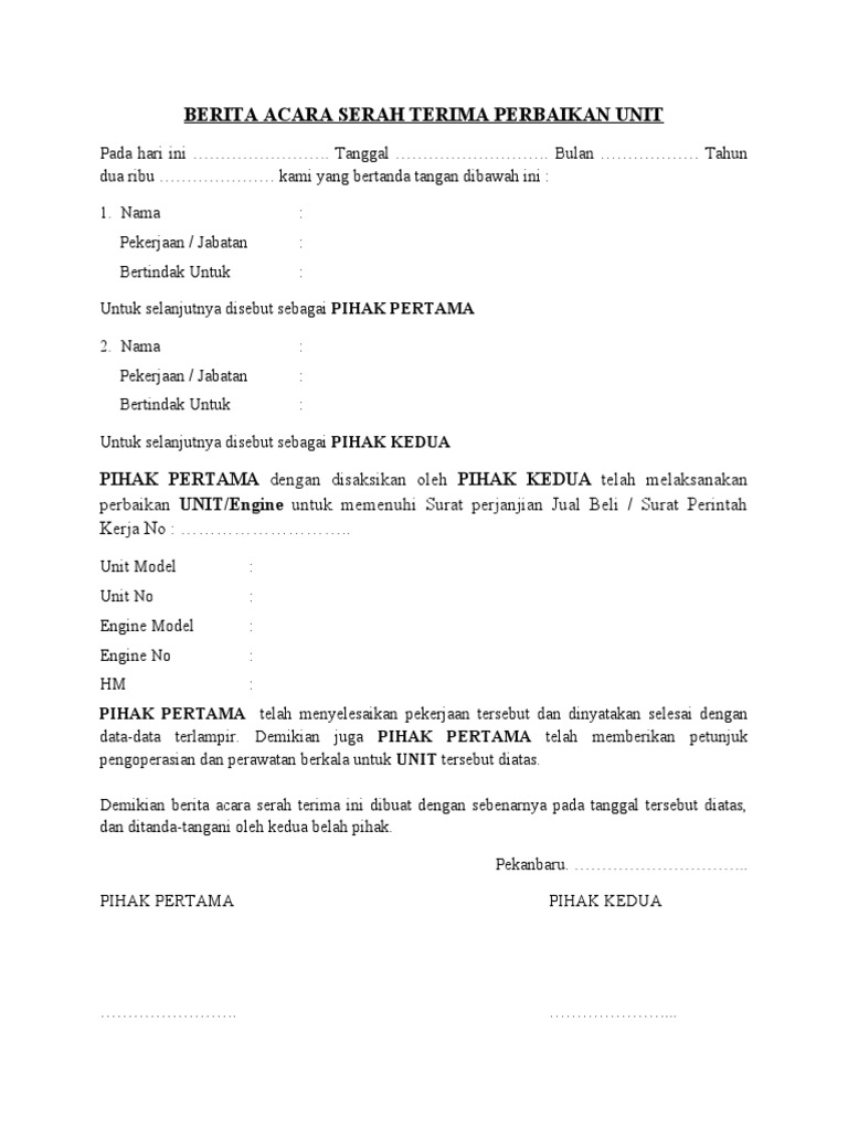 Berita Acara Serah Terima Perbaikan Unit | PDF