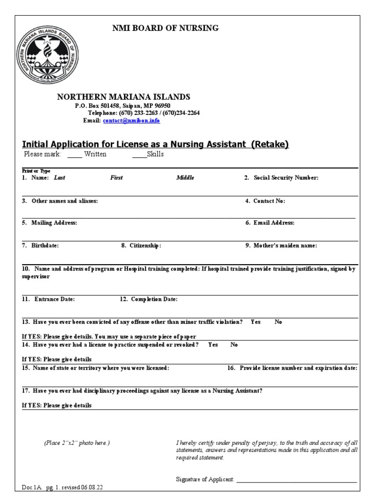 Doc. 1a.1b. Cna Initial Application For License. Retake 06 08 22 | PDF ...