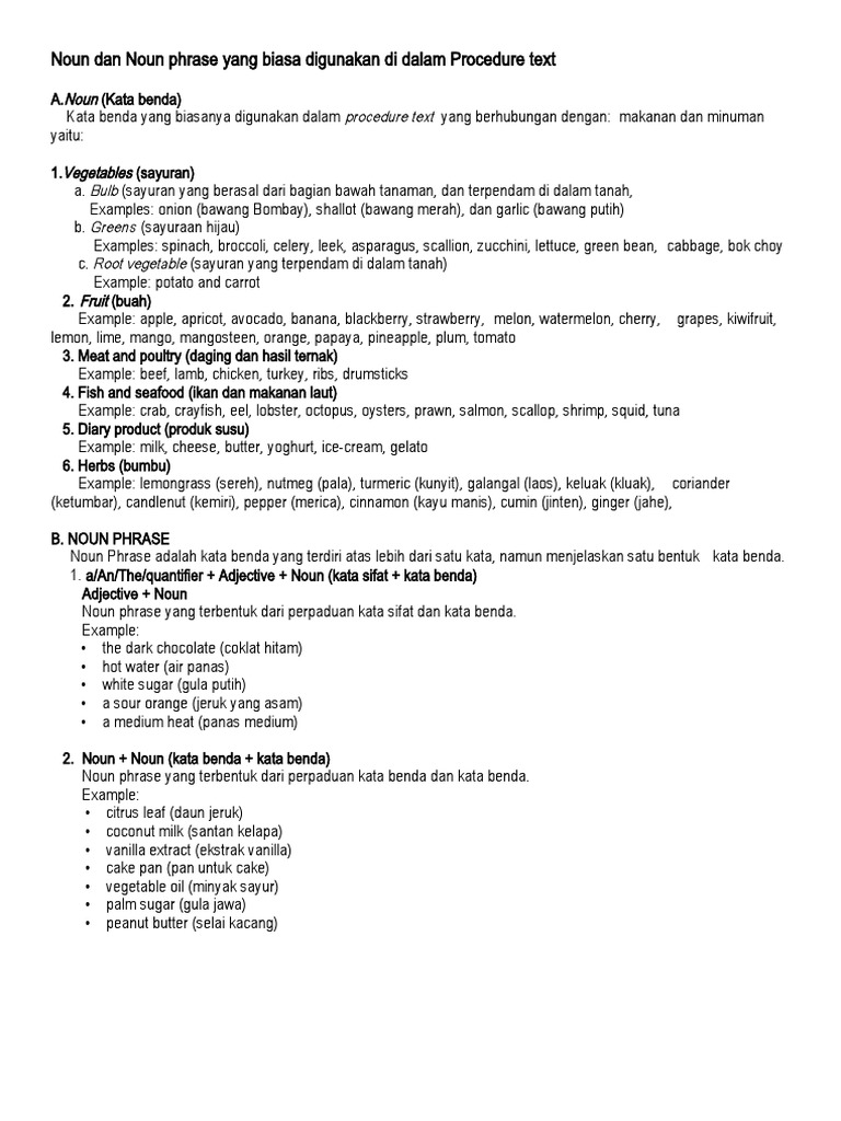 Noun dan Noun Phrase dalam Procedure Text | PDF