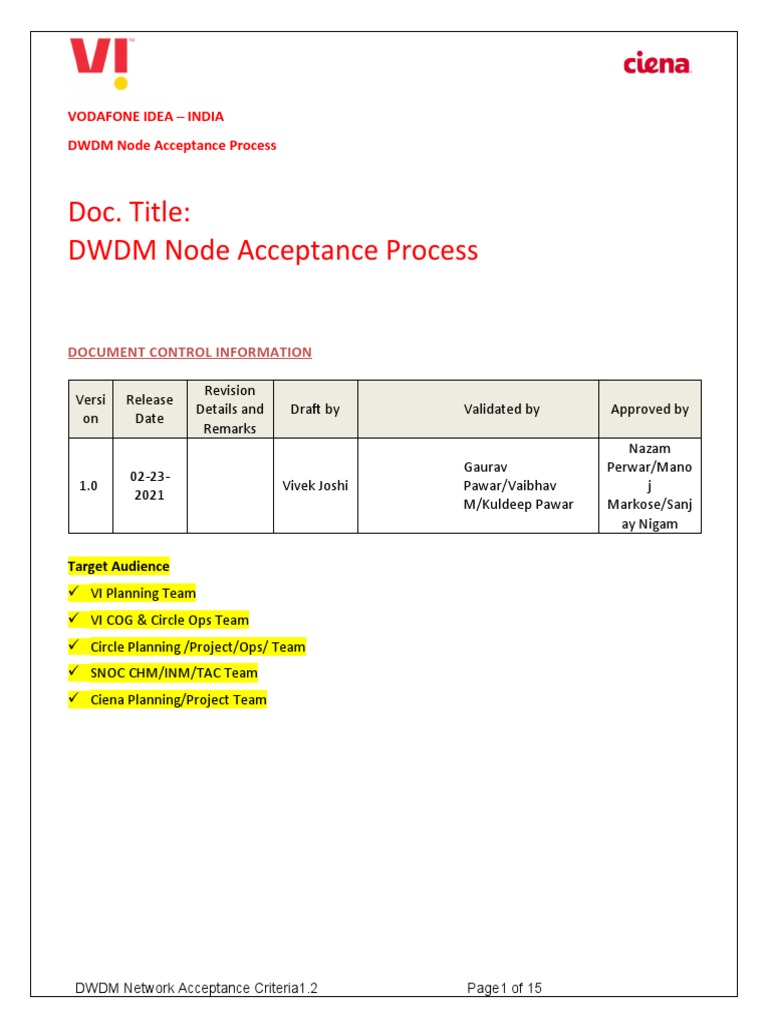 DWDM Node Acceptance Criteria - Express Layer - v2 T24 Chennai Ekkathangal-1 | PDF | Wavelength ...