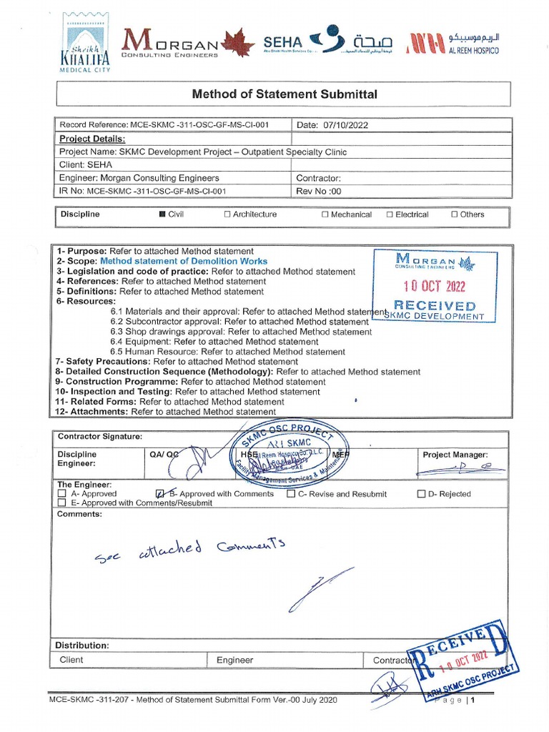 MCE-SKMC-311-OSC-GF-MS-CI-001-Method Statement of Demolition Works | PDF