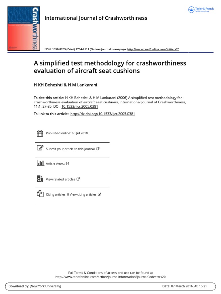 A Simplified Test Methodology For Crashworthiness Evaluation of ...