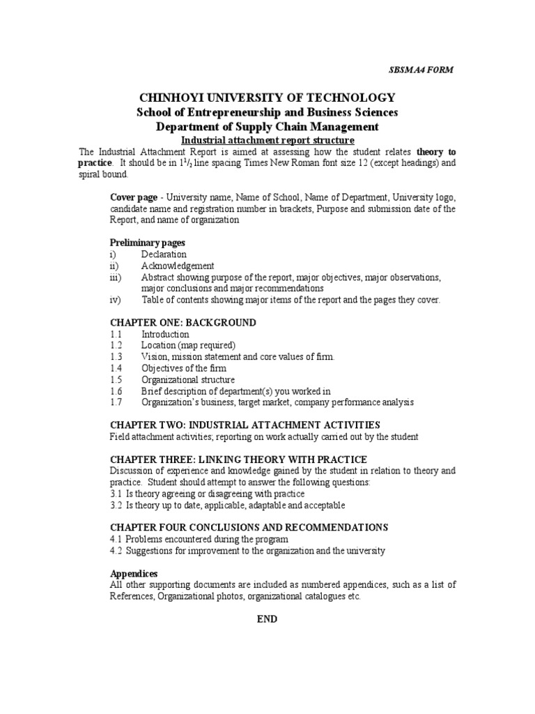 Industrial Attachment Report Structure by Chisungo | PDF