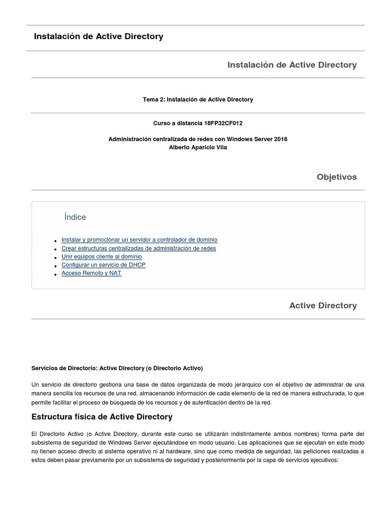 1 - InstalacionActive Directory - DHCP - Enrutamiento | Descargar ...