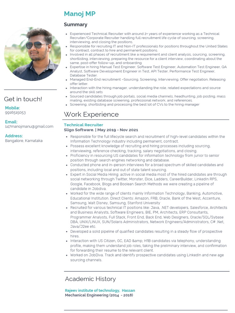 Manoj Resume | PDF | Recruitment | Oracle Corporation