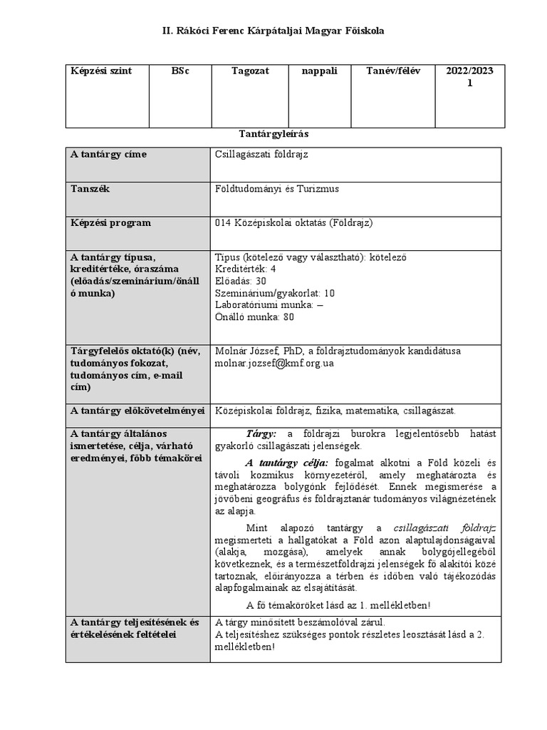 Sillabusz Csill 22 | PDF
