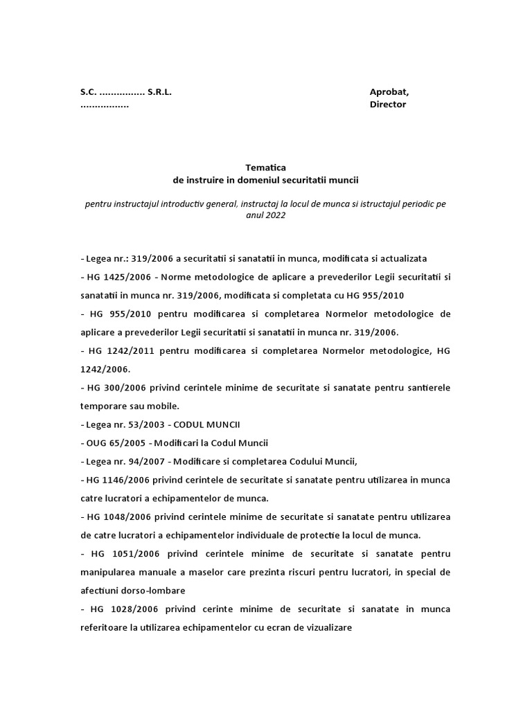 SSM - Tematica Instruire 2022 | PDF