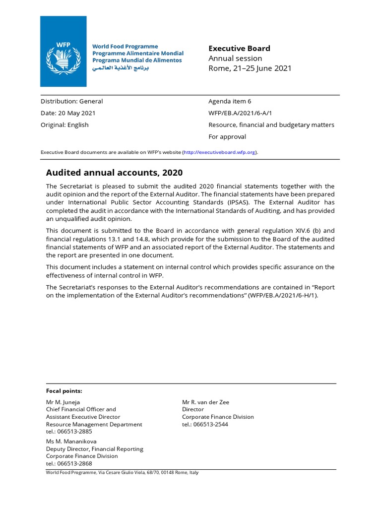 WFP Financial Statement Audited IPSAS 2020 | PDF | Audit | Financial Audit