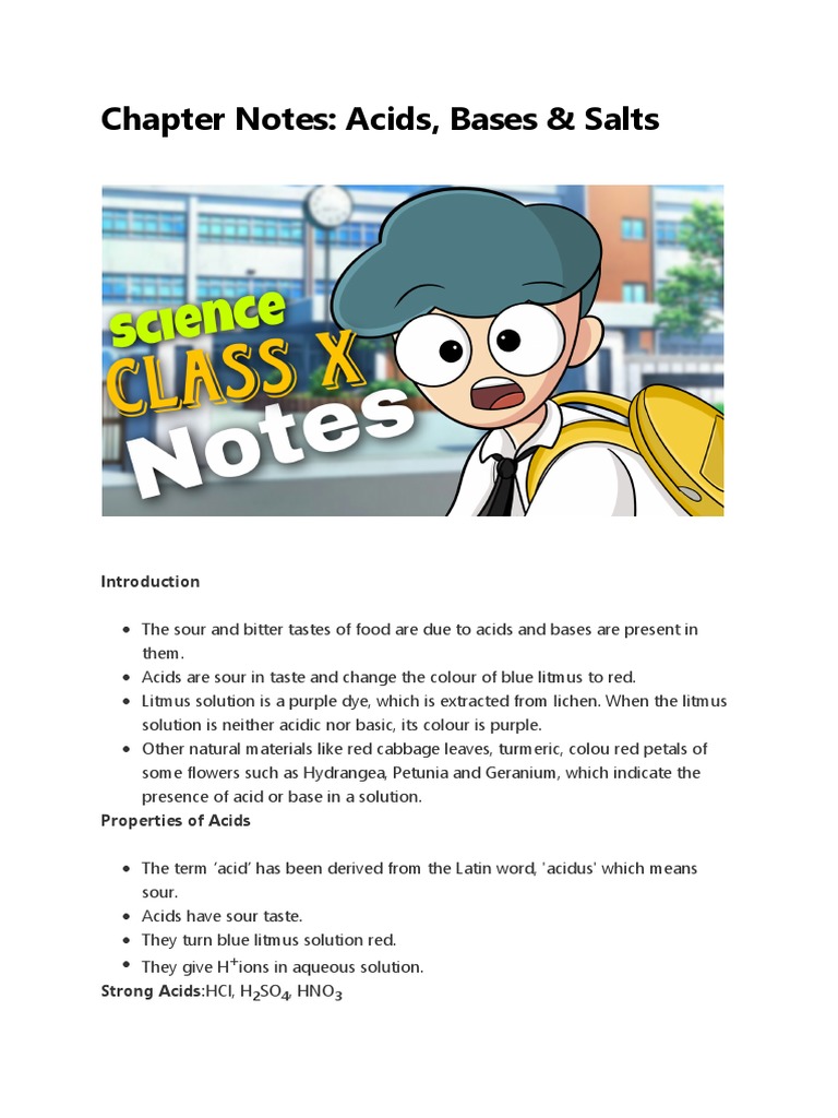 Chapter Notes Acids, Bases & Salts | PDF | Acid | Ph