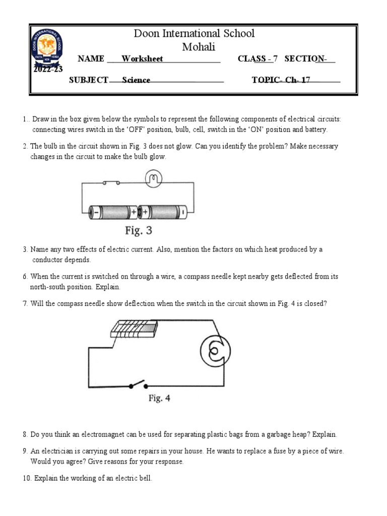 Grade 7 Electricity Worksheet | PDF