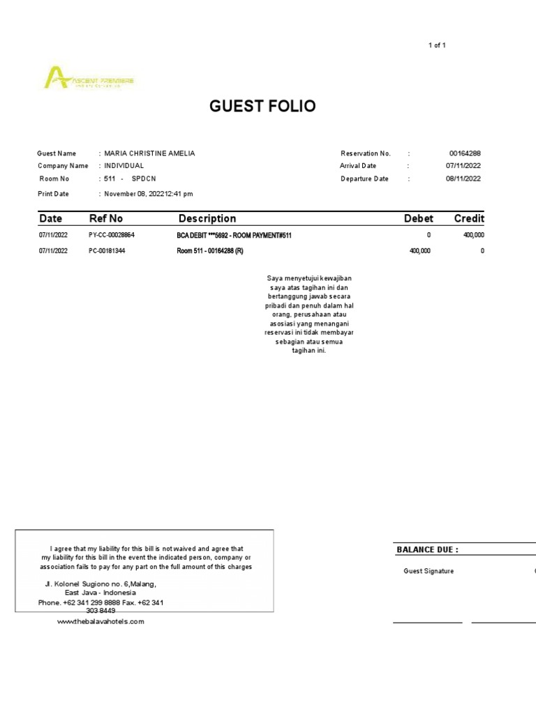 FO Guest Bill - Mrs. Maria | PDF