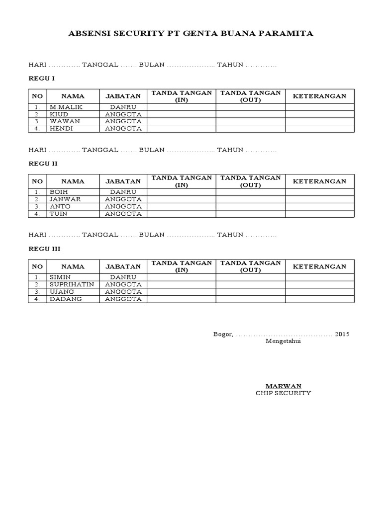 Absensi Security PT Genta Buana Paramita | PDF | Game & Aktivitas