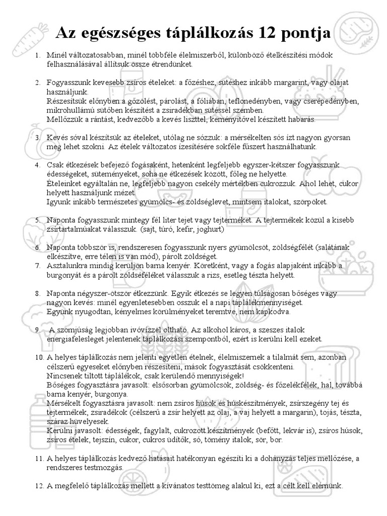 Az egészséges táplálkozás 12 pontja | PDF