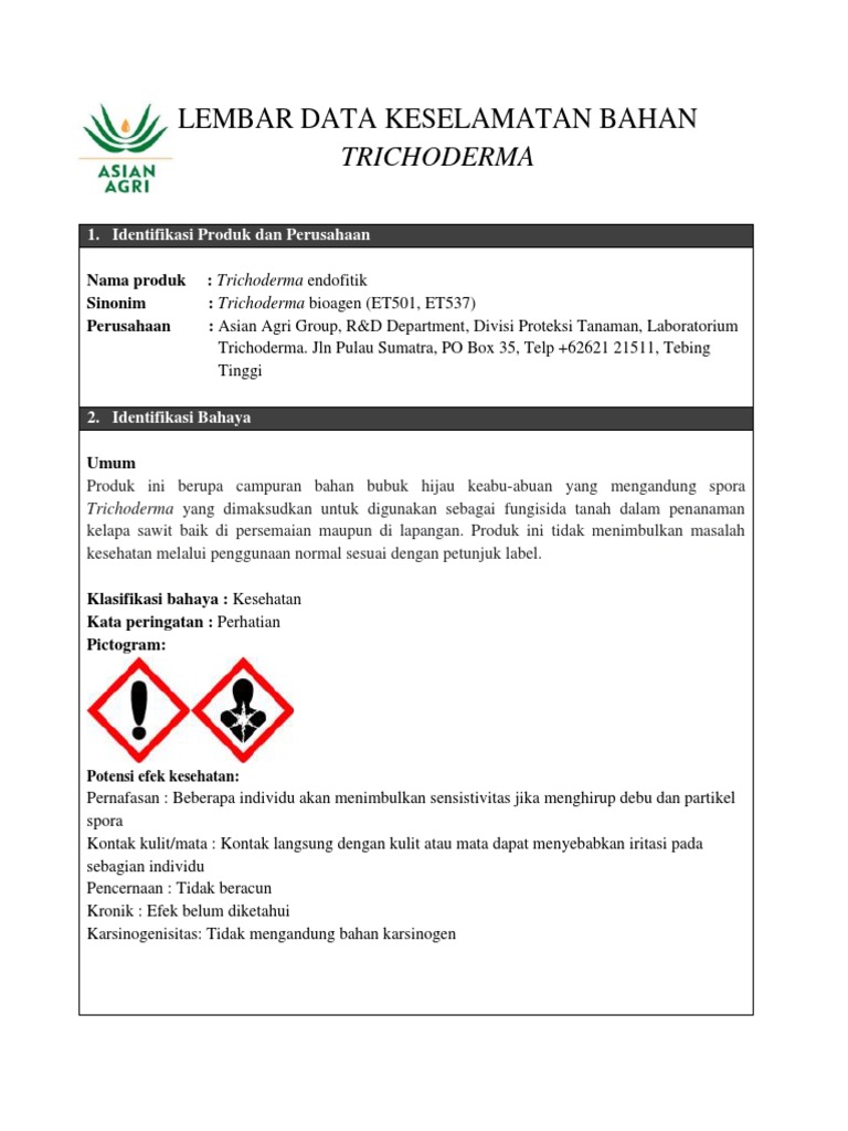 Lembar Data Keselamatan Trichoderma | PDF