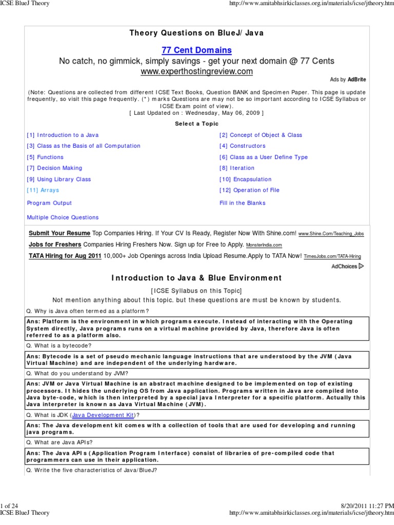 Icse Bluej Theory Pdf Constructor Object Oriented Programming Programming 6275