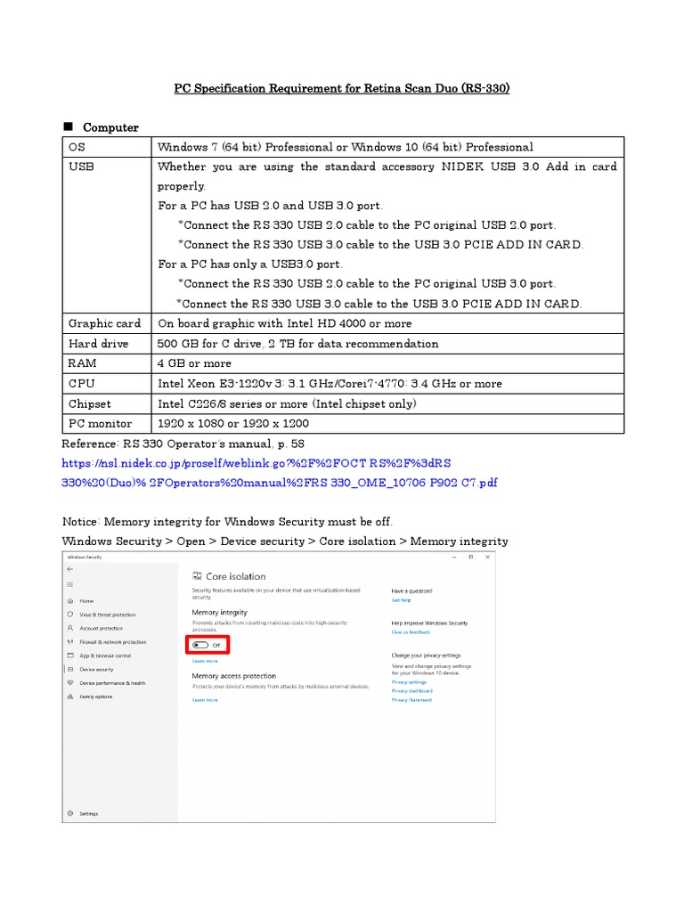 PC Specification Requirement - RS-330 - 20221116 - K-2 | PDF