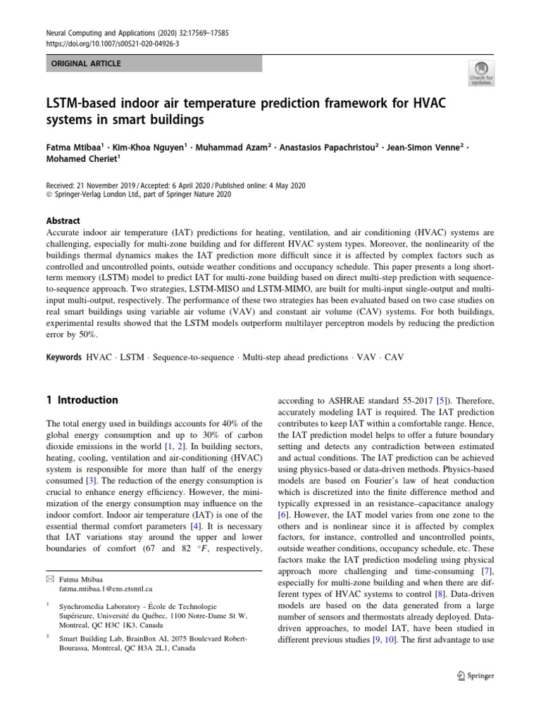 Lstm Based Indoor Air Temperature Prediction Framework For Hvac Systems In Smart Buildings Pdf