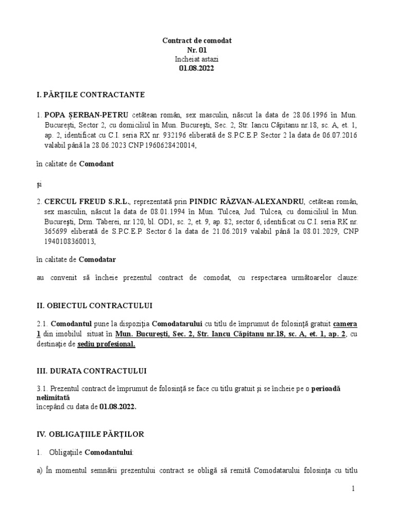 Contract de Comodat - PDF | PDF