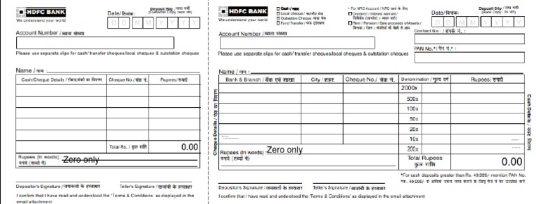 HDFC Cheque Deposite | PDF