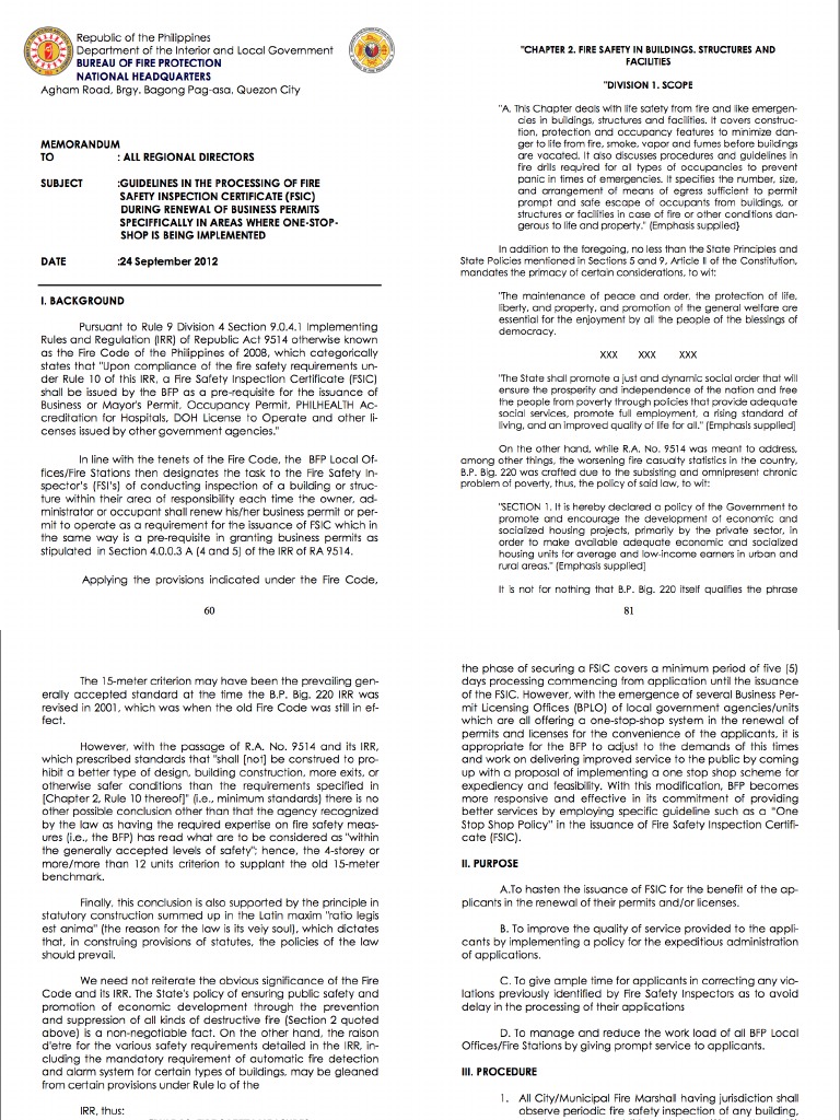 BFP Memorandum 24 September 2012 | PDF