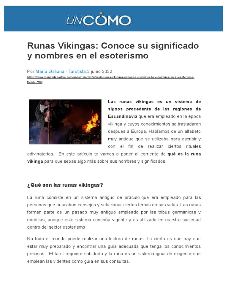 RUNAS VIKINGAS Conoce Su Significado y Nombres en El Esoterismo | PDF ...
