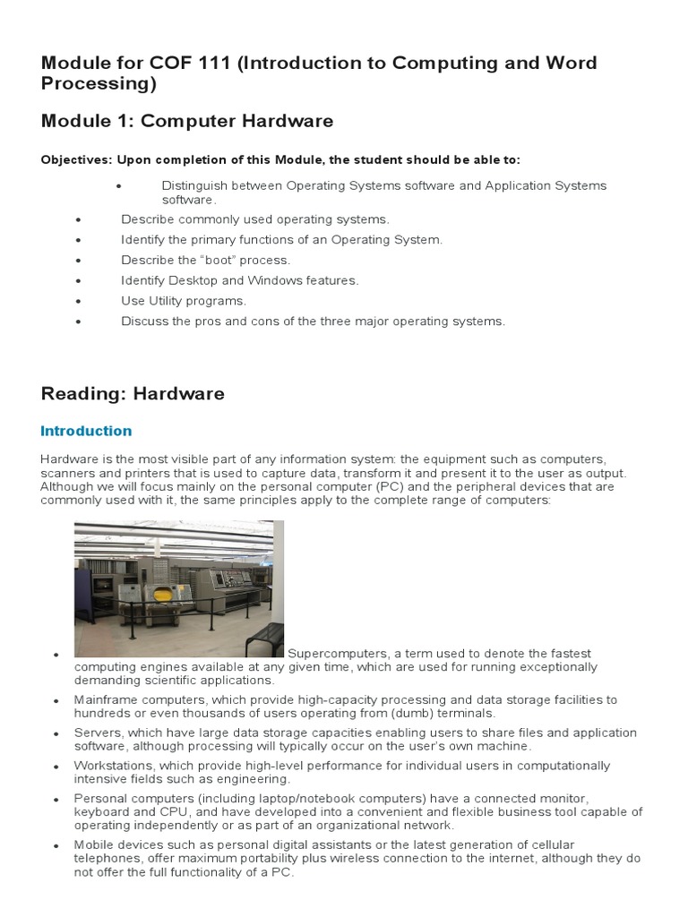 COF 111 Module-1 | Download Free PDF | Read Only Memory | Central Processing Unit
