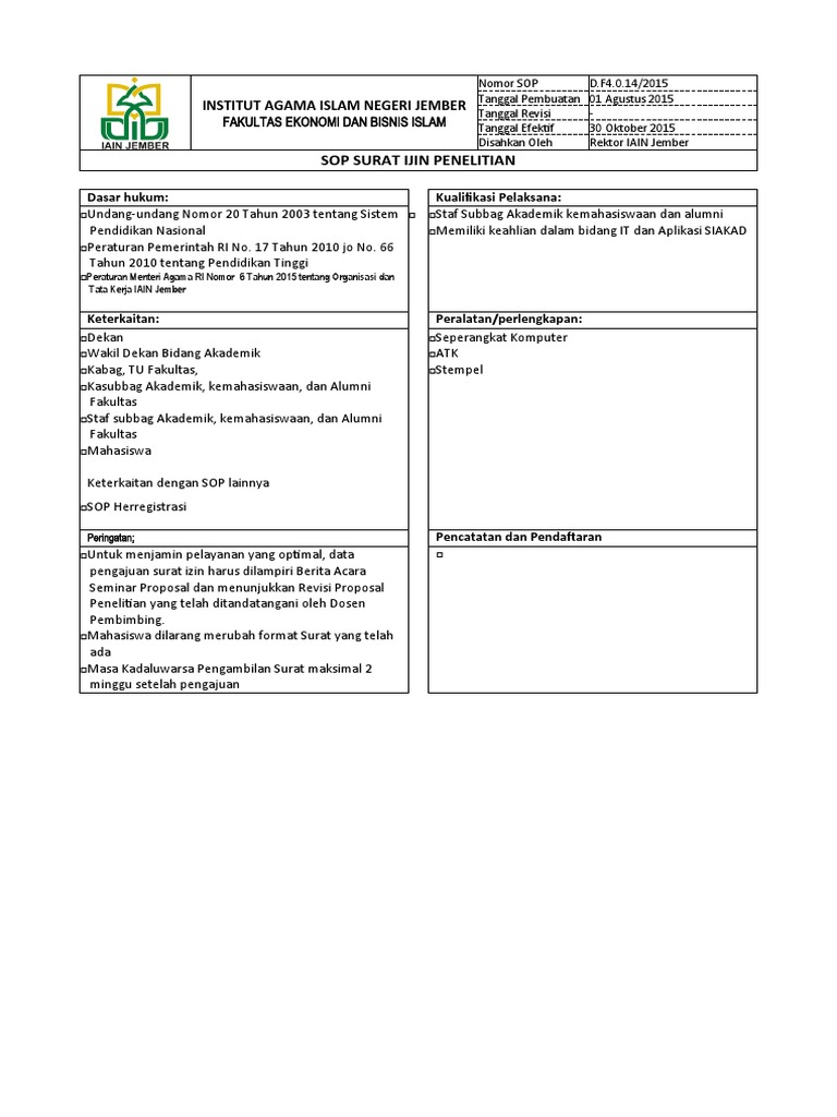 14 Sop 04 14 - Surat Ijin Penelitian | PDF