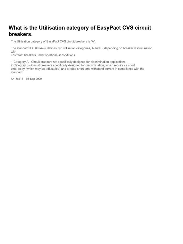 Utilisation Category of EasyPact CVS | PDF