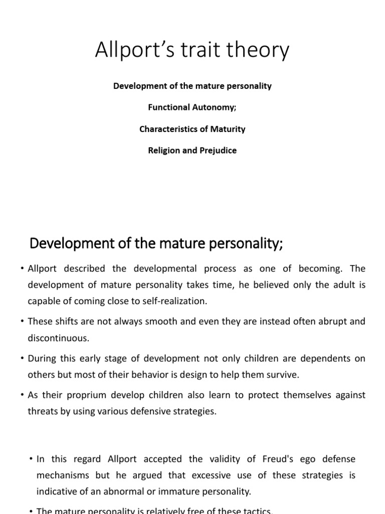Allport Mature Personality Lect 4 | PDF | Motivational | Motivation