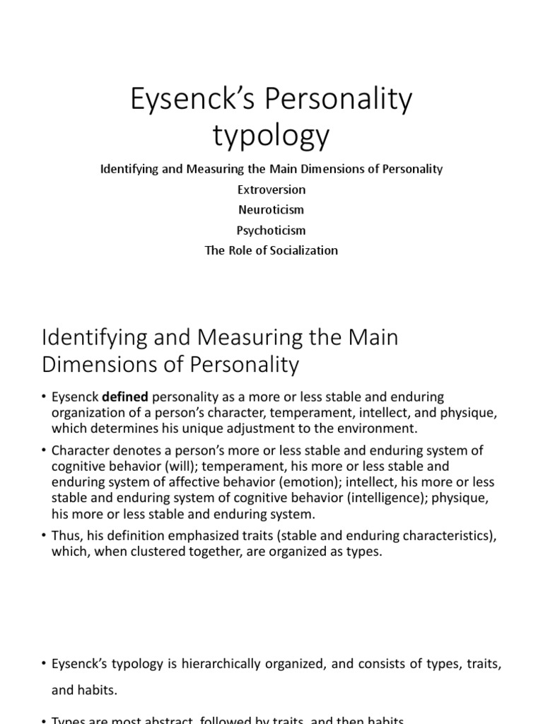 Hans Eysencks Theory Of Personality Pdf Extraversion And
