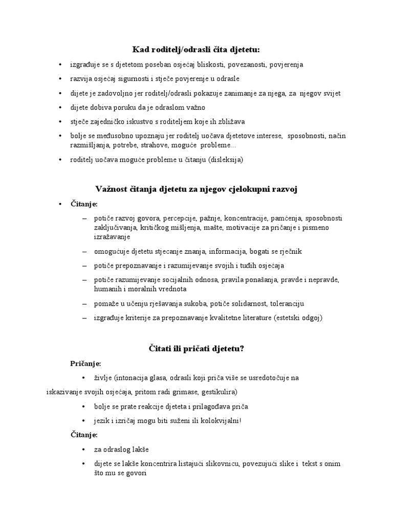 Važnost Čitanja Predškola | PDF