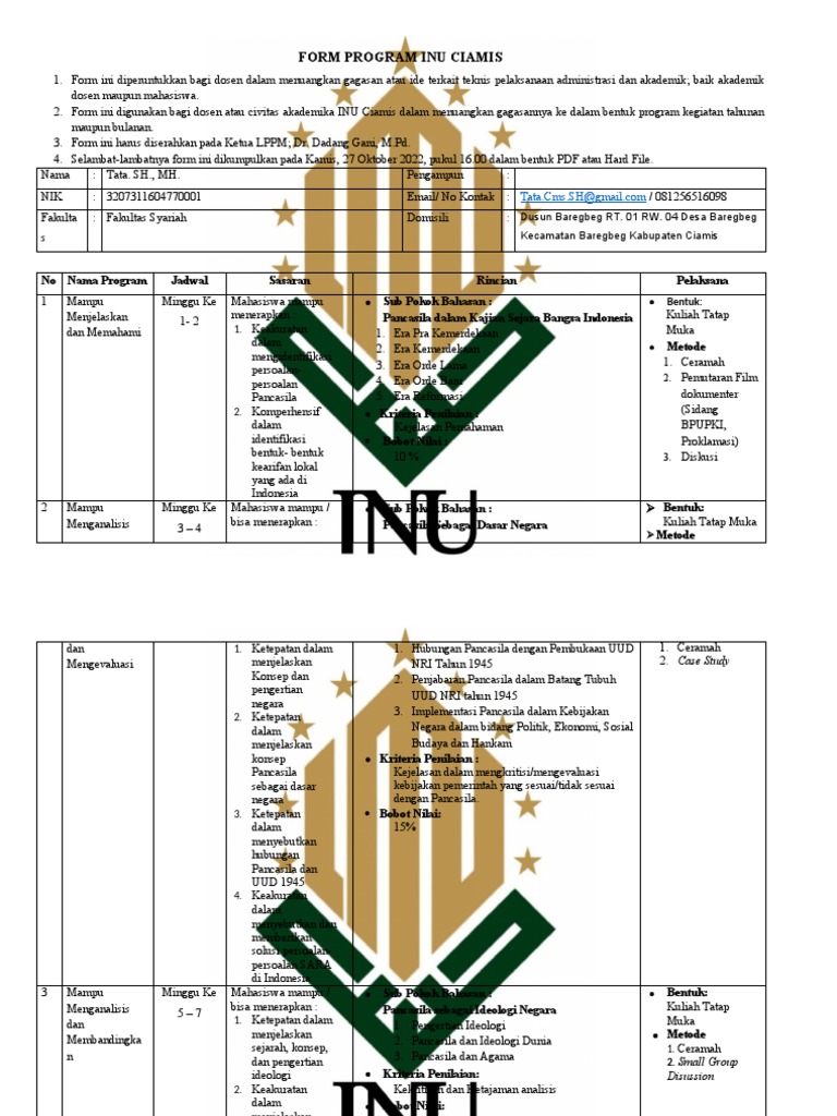 Formulir Program Dosen INU Ciamis | PDF