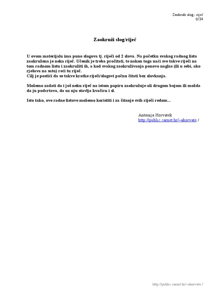 Zaokruzi Slog Pdf