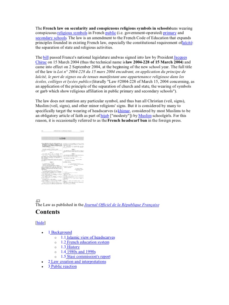 The French Law On Secularity and Conspicuous Religious Symbols in ...