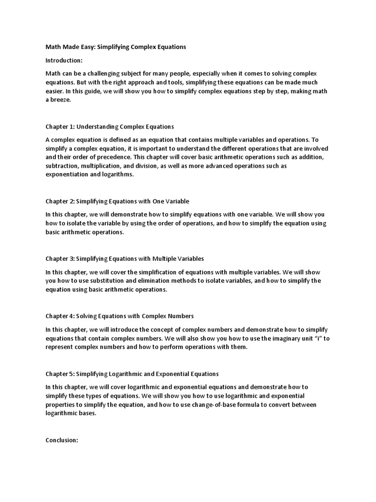 Simplifying Complex Math Equations | PDF | Complex Number | Equations