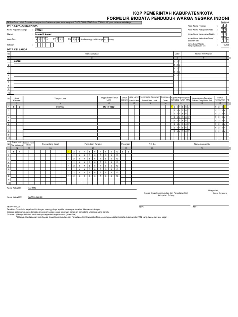 Formulir Biodata WNI Per Keluarga (F1-01) - Terbaru | PDF