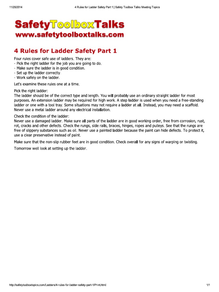 4 Rules For Ladder Safety Part 1 | PDF